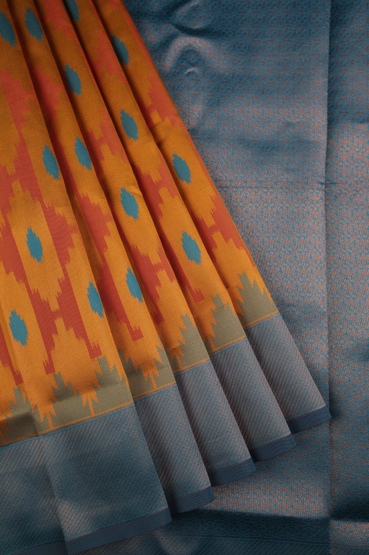 Apricot Orange Apoorva Silk Sarees with Copper Zari Geometric Shapes ...