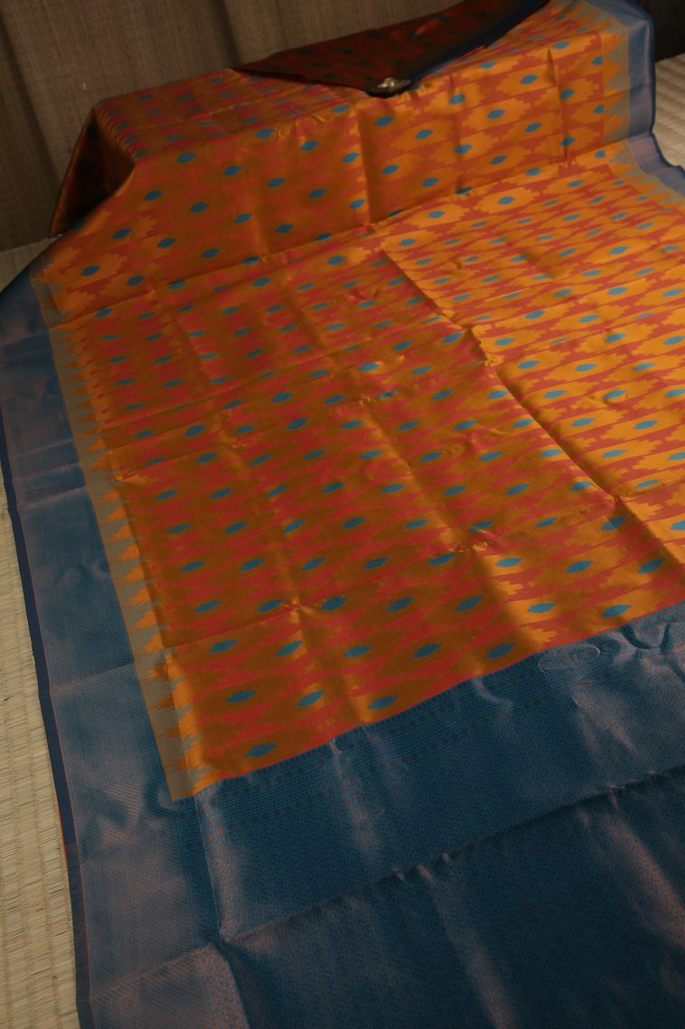 Apricot Orange Apoorva Silk Sarees with Copper Zari Geometric Shapes ...