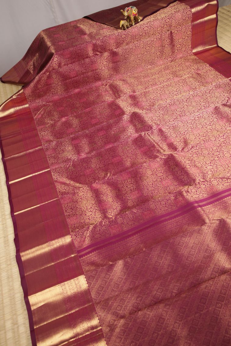 Magenta Purple Kanchipuram Silk Sarees with Gold Zari Floral Patterns ...