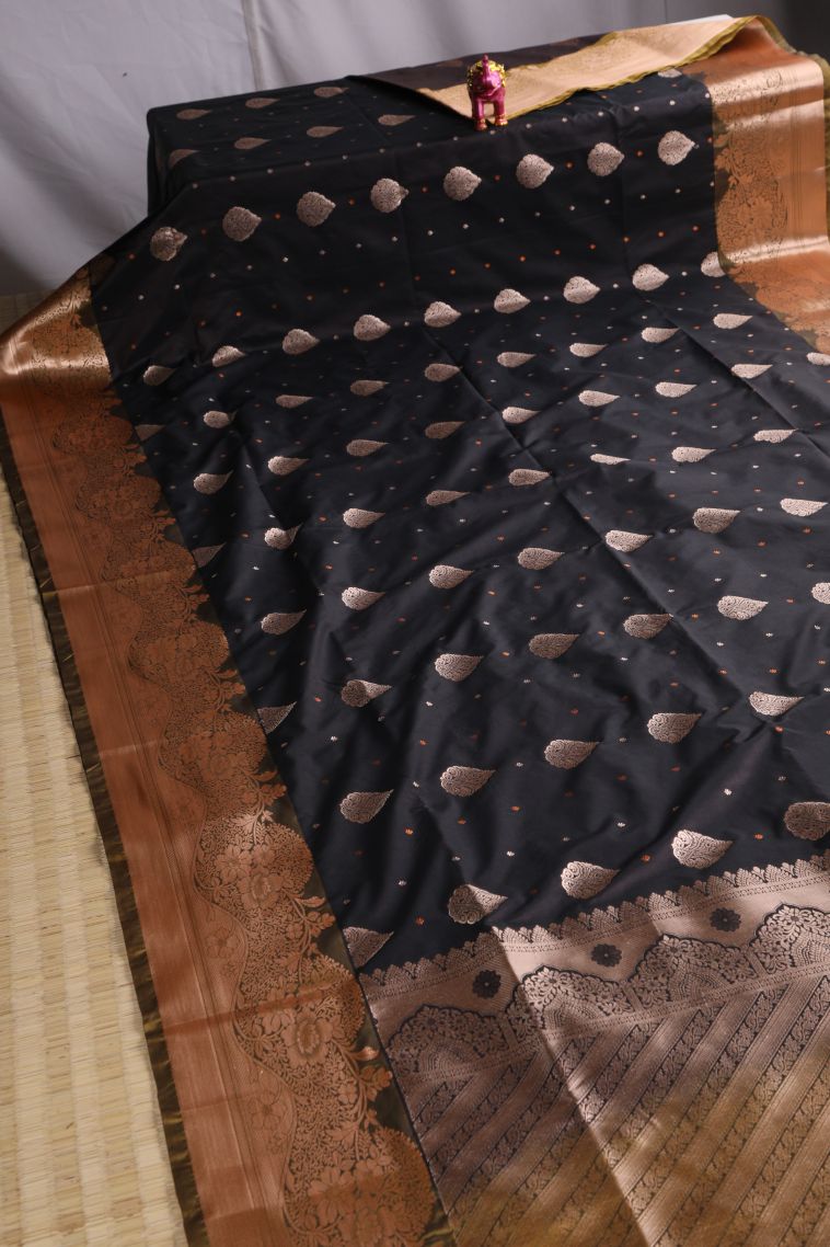 Chocolate Brown Apoorva Silk Sarees with Gold Zari Buttis (small Dots ...