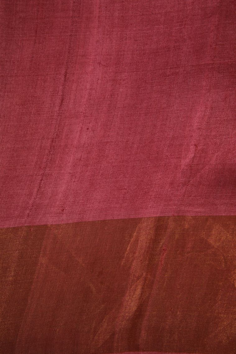 Rose Pink Tussar Saree with Gold Zari Floral Patterns - Shree Devi Textile