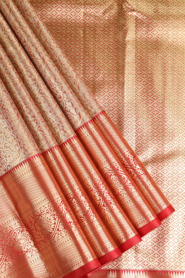 Candy Red Apoorva Silk Sarees with Silver Zari Kodi Pattern - Shree ...